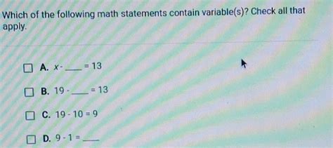 Solved Which Of The Following Math Statements Contain Variables