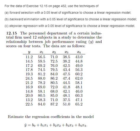 Solved For The Data Of Exercise 1215 On Page 452 Use The