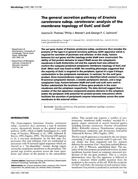 Pdf The General Secretion Pathway Of Erwinia Carotovora Subsp Carotovora Analysis Of The