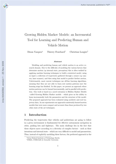 Pdf Growing Hidden Markov Models An Incremental Tool For Learning And Predicting Human And