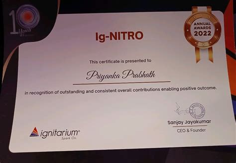 priyanka prabhath on linkedin proudigniter achivement awards 10anniversary ignitarium