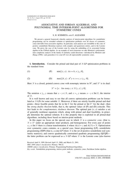 Pdf Associative Algebras Symmetric Cones And Polynomial Time