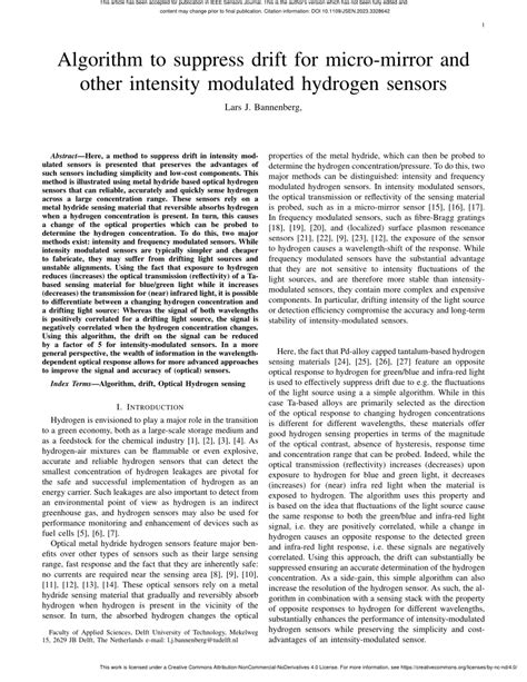 Pdf Algorithm To Suppress Drift For Micro Mirror And Other Intensity Modulated Hydrogen Sensors