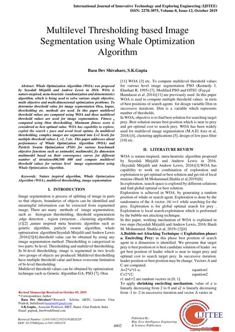 Pdf Multilevel Thresholding Based Image Segmentation Using Whale