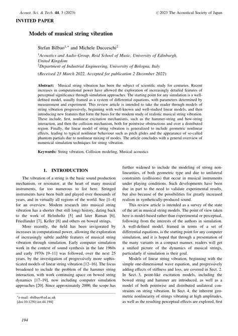 Pdf Models Of Musical String Vibration