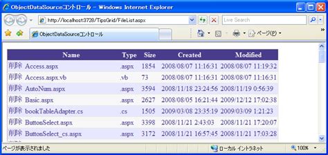 ASP NET GridViewObjectDataSourceコントロールでファイル一覧を作成するには 2 03 03 5C