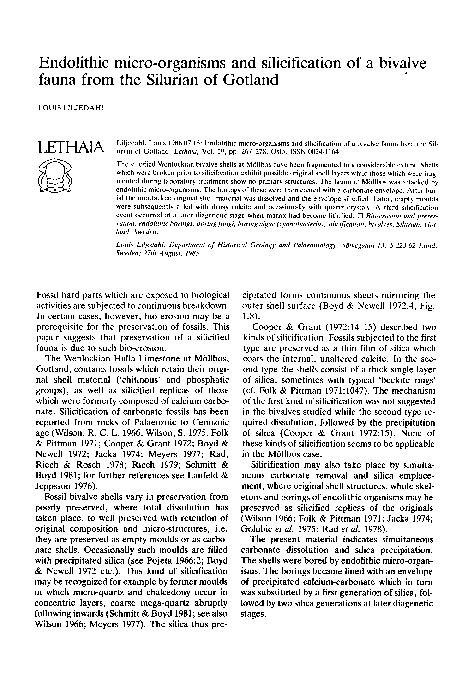 Pdf Endolithic Micro‐organisms Silicification Of A Bivalve Fauna From The Silurian Of Gotland