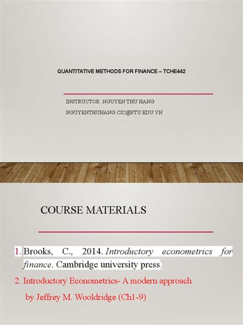 Quantitative Methods For Finance Tche442 A Guide To Learning Econometrics For Financial