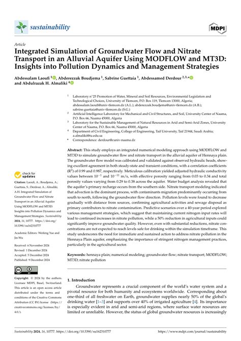 Pdf Integrated Simulation Of Groundwater Flow And Nitrate Transport In An Alluvial Aquifer