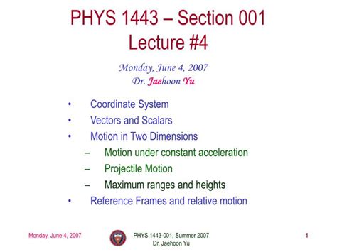Ppt Phys 1443 Section 001 Lecture 4 Powerpoint Presentation Free