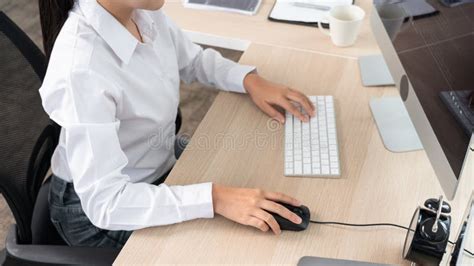 Young Asian Woman Programmer Typing Code Working With Computer At Table Coding Cyberspace And