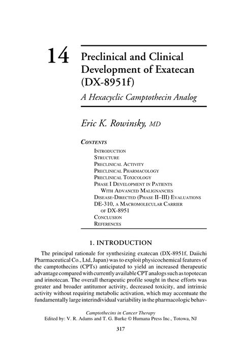 14 Preclinical And Clinical Development Of Exatecan Dx 8951f A Hexacyclic Camptothecin Analog