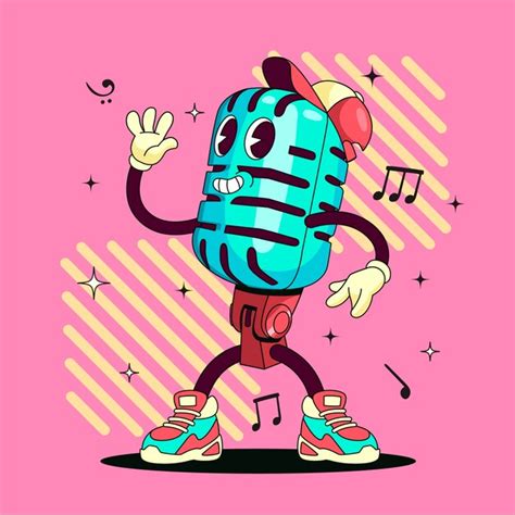 손으로 그린 검은색 마이크 만화 일러스트레이션 무료 벡터