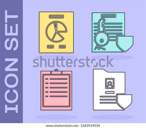 Set Document Shield Document Graph Chart Stock Vector Royalty Free