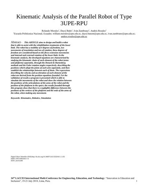 Pdf Kinematic Analysis Of The Parallel Robot Of Type 3upe Rpu · Cinemático Emplea El Método