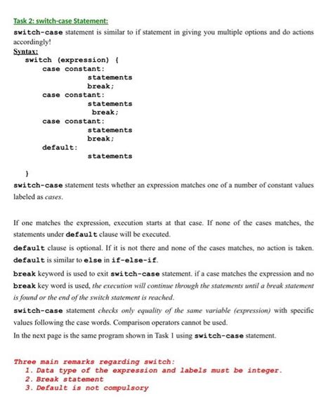 Solved Task 2 Switch Case Statement Switch Case Statement