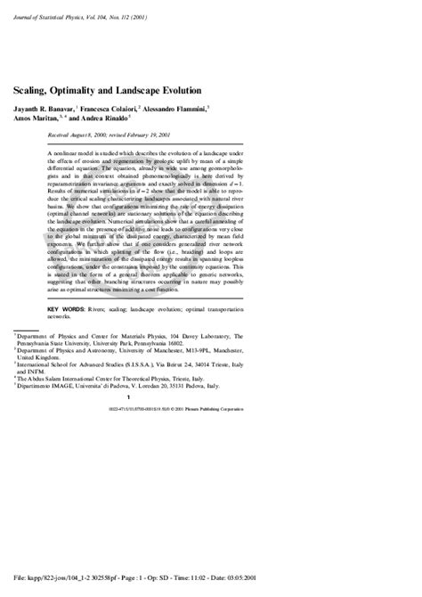 pdf scaling optimality and landscape evolution