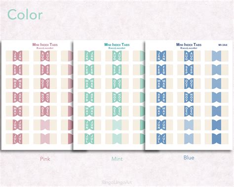 Mini Monthly Tabs Vertical Text Tabs Mini Monthly Index Sticker Perforated And Colored For