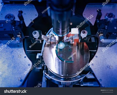 Microchip Production Microprocessor Under Production Microscope Stock