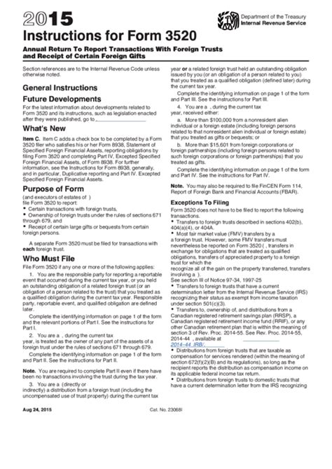 Instructions For Form 3520 Annual Return To Report Transactions With Foreign Trusts And
