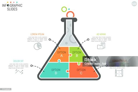 4 개로 나누어 플라스크 모양의 직소 퍼즐 간단한 인포 그래픽 디자인 템플릿 과학 과학 연구 연구 및 개발 개념 0명에 대한 스톡 벡터 아트 및 기타 이미지 Istock