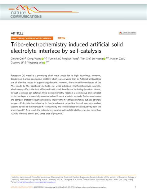 Pdf Tribo Electrochemistry Induced Artificial Solid Electrolyte