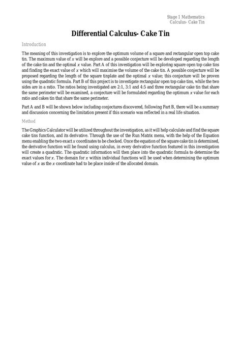 Differential Calculus Cake Tin Mathematical Methods Year 11 Sace Thinkswap