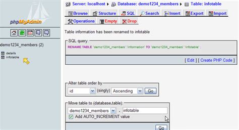 Rename A Database Table With PhpMyAdmin Hosted KB