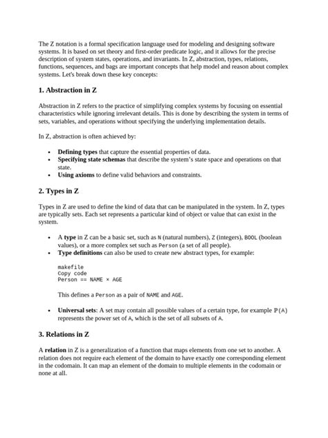 The Z Notation Is A Formal Specification Language Used For Modeling And