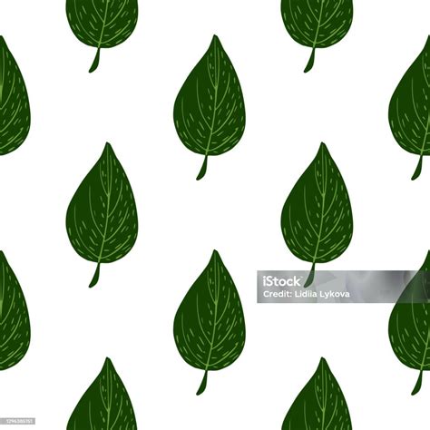 녹색 잎 매끄러운 패턴과 고립 된 식물 판화 흰색 배경입니다 자연을 배경으로 합니다 0명에 대한 스톡 벡터 아트 및 기타 이미지 0명 꽃 식물 나무 Istock