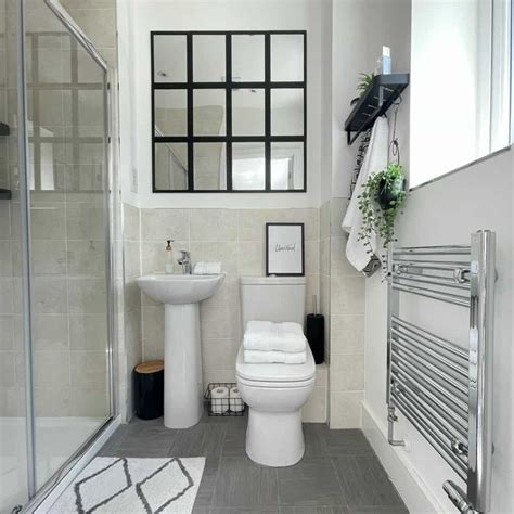 Simple Small Bathroom With Black Grid Mirror Soul And Lane