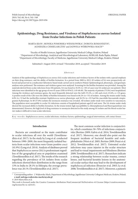 Pdf Epidemiology Drug Resistance And Virulence Of Staphylococcus Aureus Isolated From Ocular