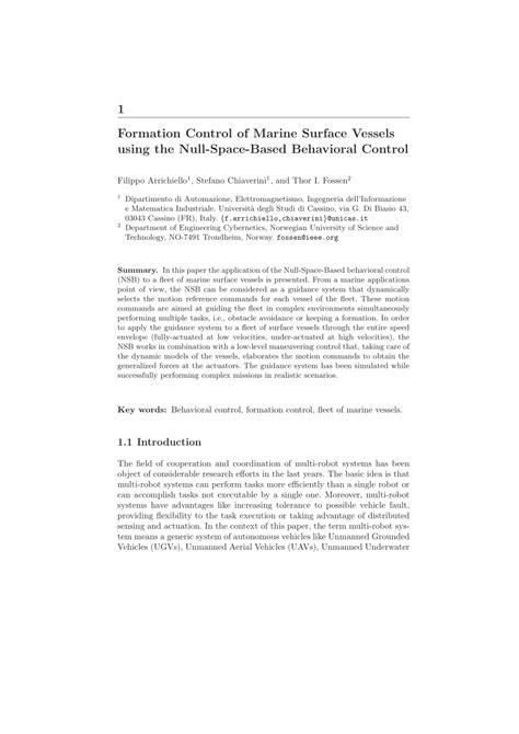 Pdf Formation Control Of Underactuated Surface Vessels Using The Null