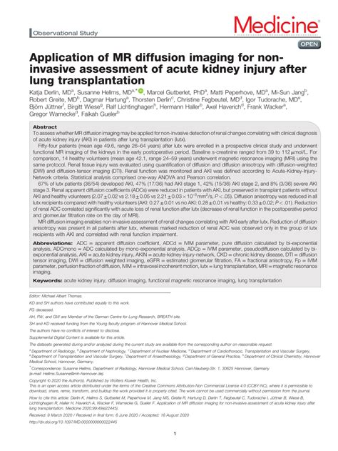 Pdf Application Of Mr Diffusion Imaging For Non Invasive Assessment