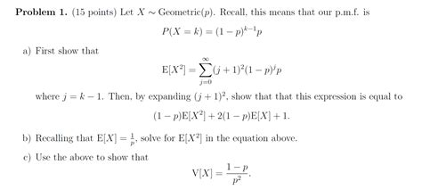 solved problem 1 15 points let x∼geometric p recall