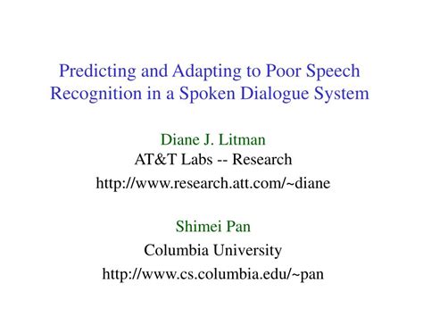 Ppt Predicting And Adapting To Poor Speech Recognition In A Spoken