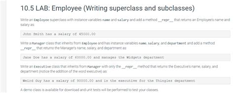 Solved 105 Lab Employee Writing Superclass And