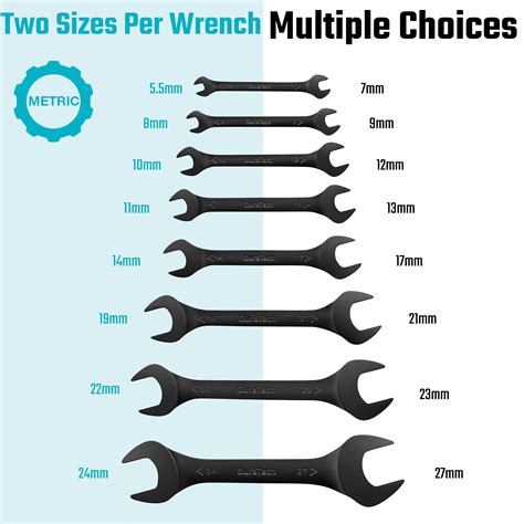 Duratech Super Thin Open End Wrench Set Metric 8 Piece 55mm To 27mm Black