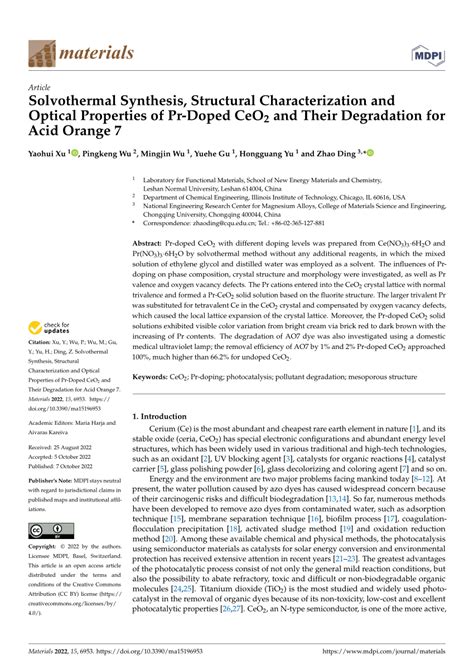 Pdf Solvothermal Synthesis Structural Characterization And Optical Properties Of Pr Doped