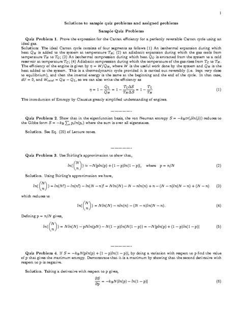 Practical Problem Sets 1 4 With Solutions 1 Solutions To Sample Quiz Problems And Assigned