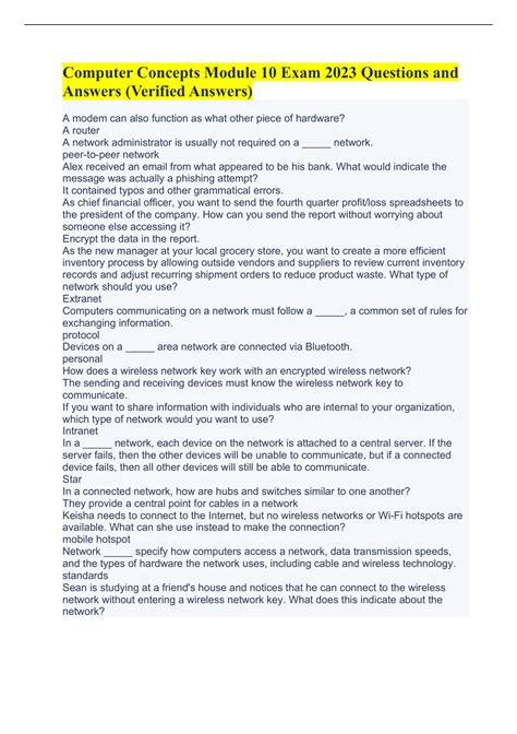 Computer Concepts Module 10 Exam 2023 Questions And Answers Verified