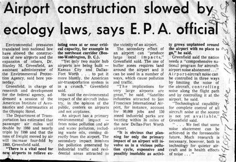 Airport Construction Slowed By Ecology Laws Says Epa Official 1973 Sea Tac Noise Info