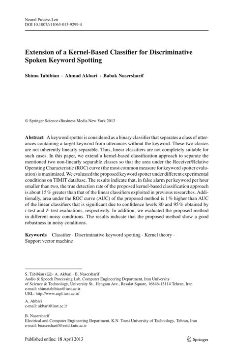 Pdf Extension Of A Kernel Based Classifier For Discriminative Spoken