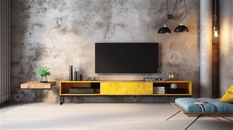 로프트 라운지 3d 렌더의 세련된 노란색 Tv 스탠드 및 선반 시스템 Tv 배경 Tv 룸 벽 거실 배경 일러스트 및 사진 무료 다운로드 Pngtree