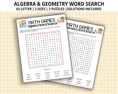 Math Word Search Games Algebra Word Search Geometry Word Search Math