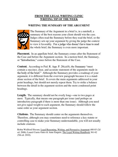 Writing Tips Writing The Summary Of The Argument Pdf