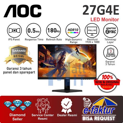 Jual Monitor AOC Gaming 27G4E 27 IPS 1080p FHD 180Hz 0 5ms HDMI DP Vesa Pengganti 27G2SPE Resmi