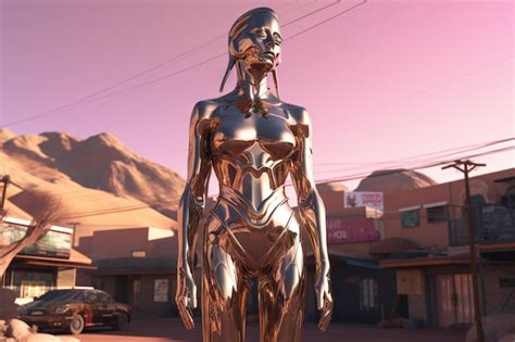 Premium Ai Image Crome Robot Woman Portrait In The City Artificial Intelligence Rise And Shiny