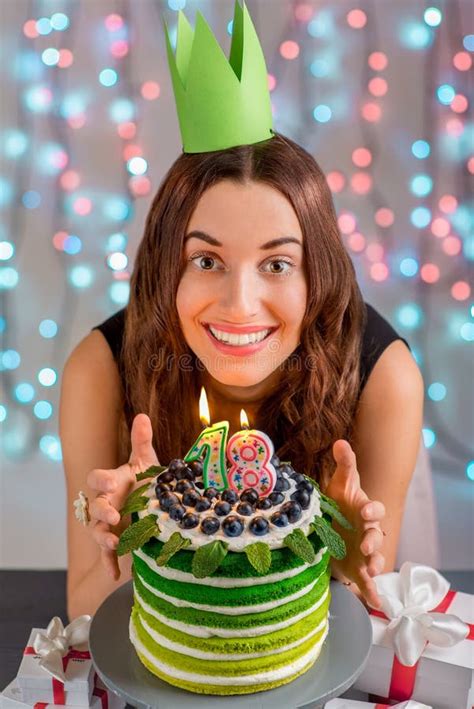 Girl With Happy Birthday Cake Stock Image Image Of Excited Ferial