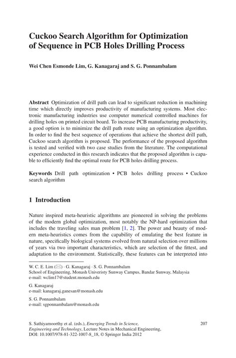 Pdf Cuckoo Search Algorithm For Optimization Of Sequence In Pcb Holes Drilling Process